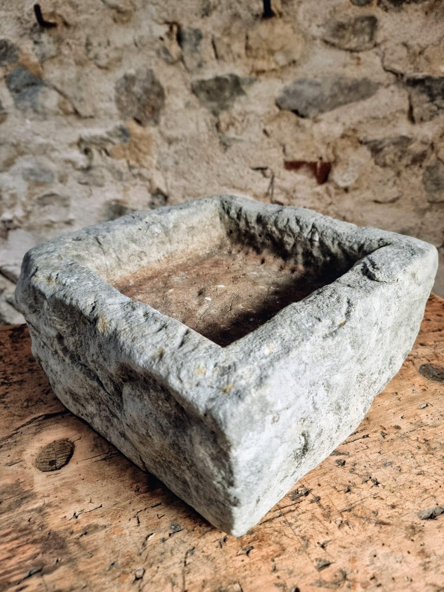 Antique French Stone Trough – Rustic Hand-Carved Basin, 18th/19th ...