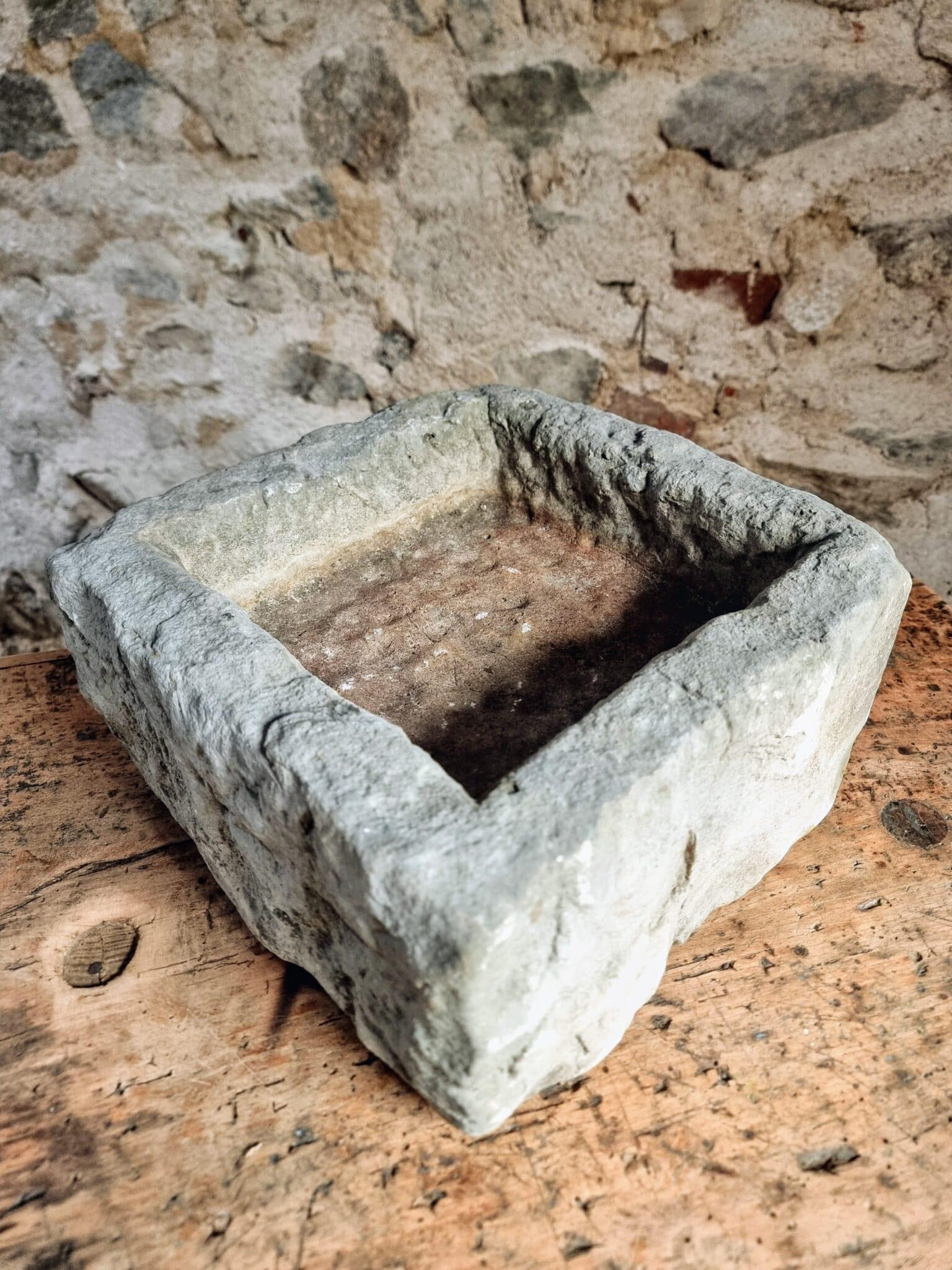 Antique French Stone Trough – Rustic Hand-Carved Basin, 18th/19th ...