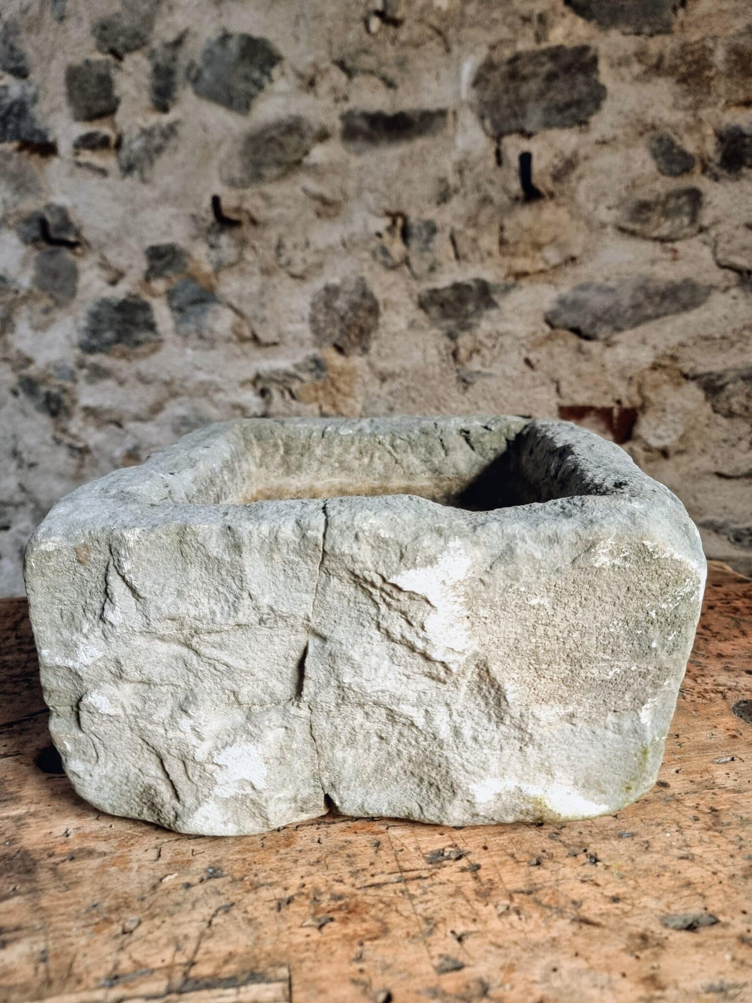 Antique French Stone Trough – Rustic Hand-Carved Basin, 18th/19th ...