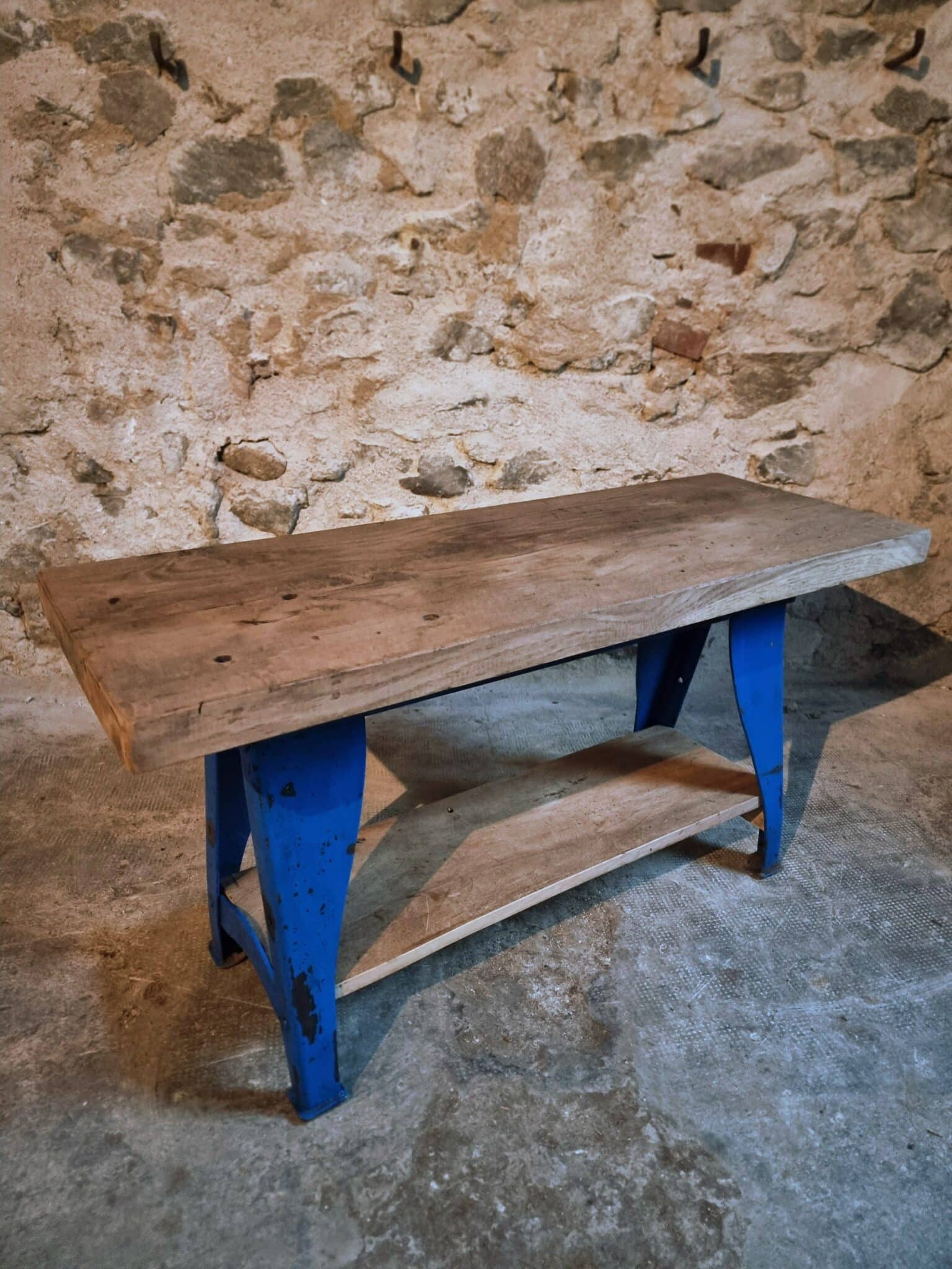 Vintage Industrial Workbench Table with Cast Iron Legs (Aux Forges de ...